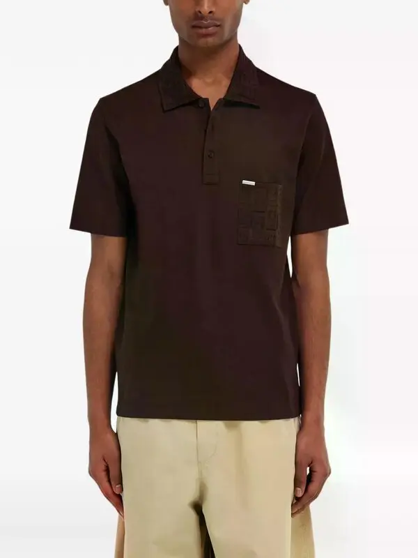 FERRAGAMO V-neck Polo With Jacquard Pocket Detail - Brown