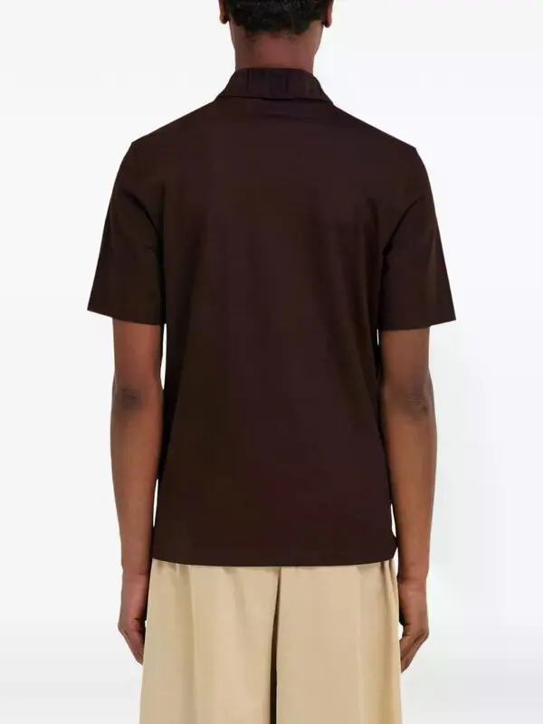 FERRAGAMO V-neck Polo With Jacquard Pocket Detail - Brown