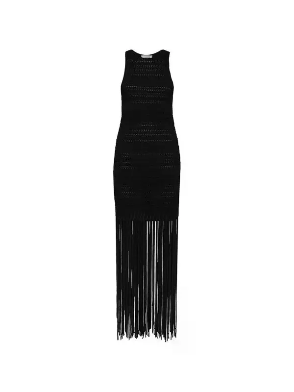 LANEUS Fringed Hem Knitted Dress - Black