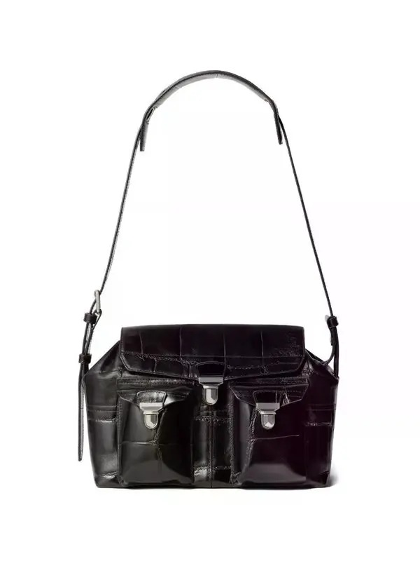 LEMAIRE Medium Croco-embossed Flap Messenger Bag