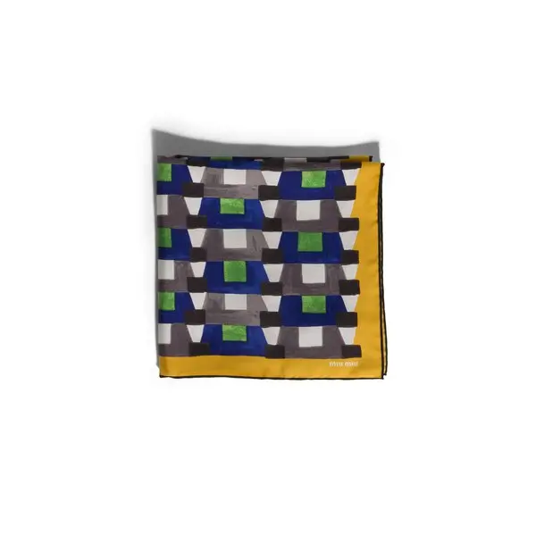 Miu Miu Printed Silk Scarf - Indigo Blue/mustard