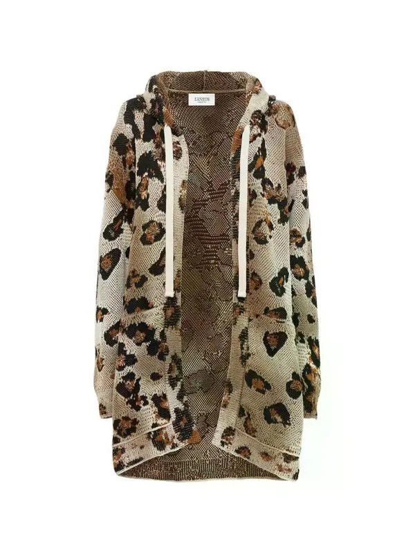 LANEUS Hooded Leopard-print Cardigan