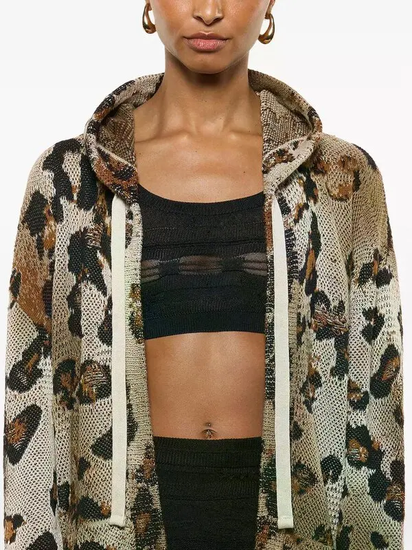LANEUS Hooded Leopard-print Cardigan
