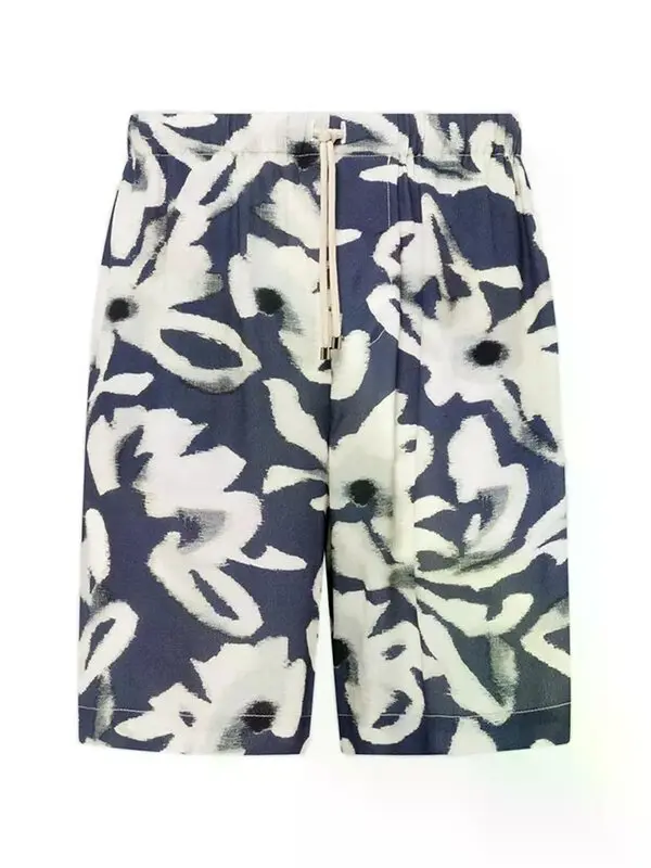 LANEUS Floral-print Drawstring Shorts - Blue