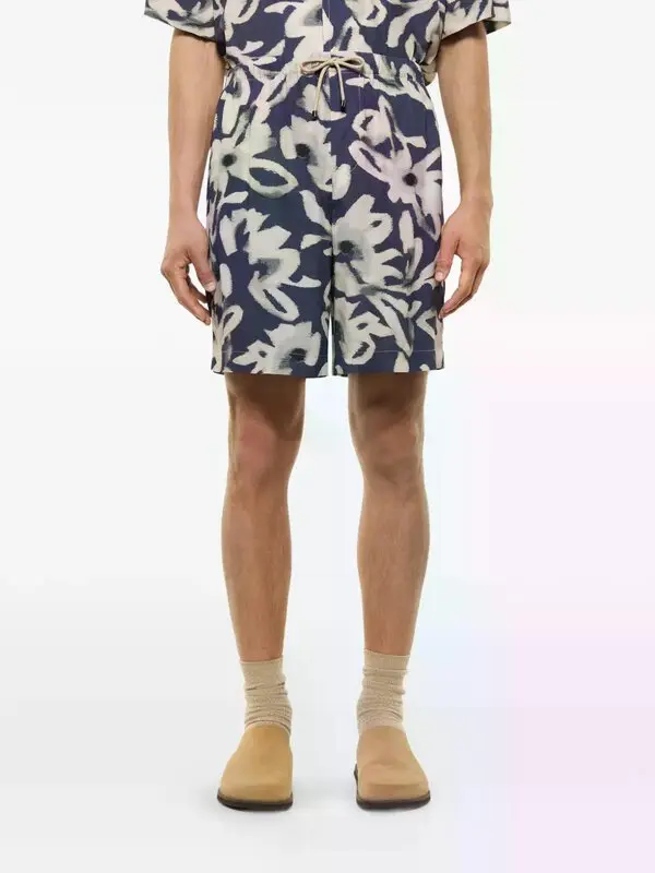 LANEUS Floral-print Drawstring Shorts - Blue