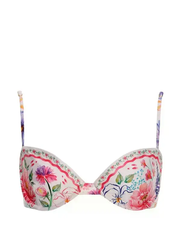 Agua Bendita Floral Embroidered Bikini Top - White