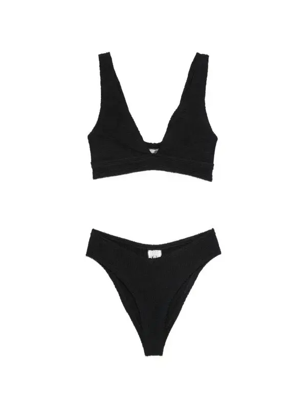Hunza G V-neck Crinkle Two-piece Swimsuit - Black