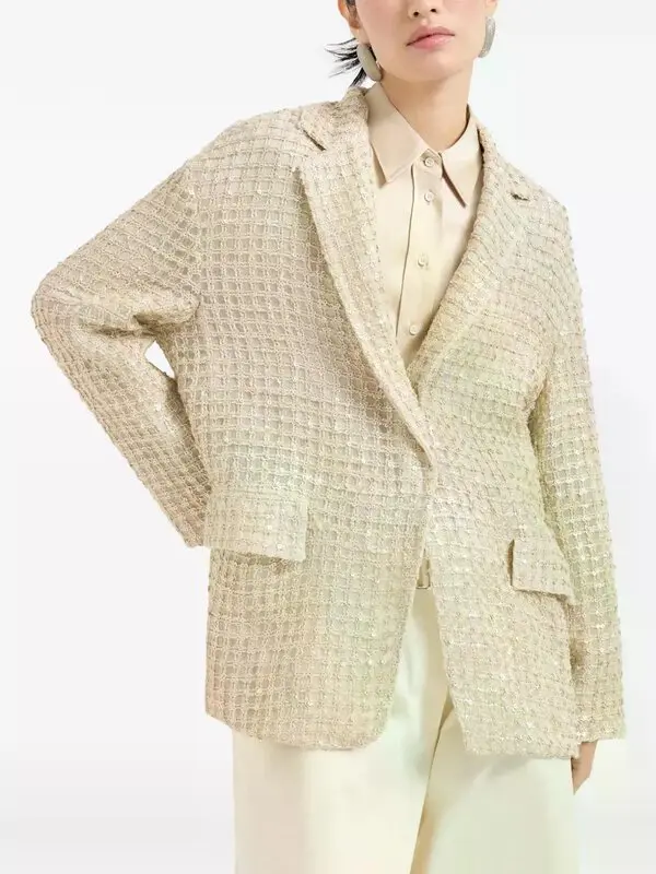 Brunello Cucinelli Silk Net Embroidery Blazer - Neutrals