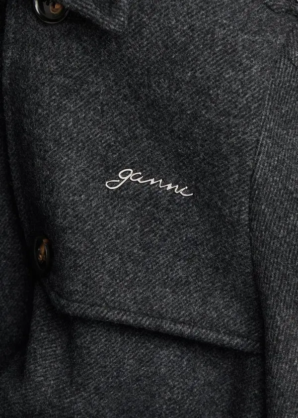 GANNI Belted Wool-blend Trench Coat