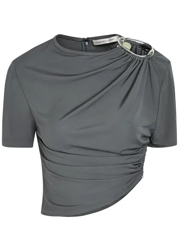 Christopher Esber Orica Cut-out Jersey Crop T-shirt
