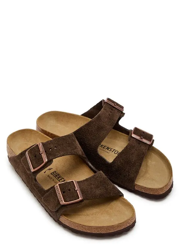 BIRKENSTOCK Arizona Suede Sliders - Brown