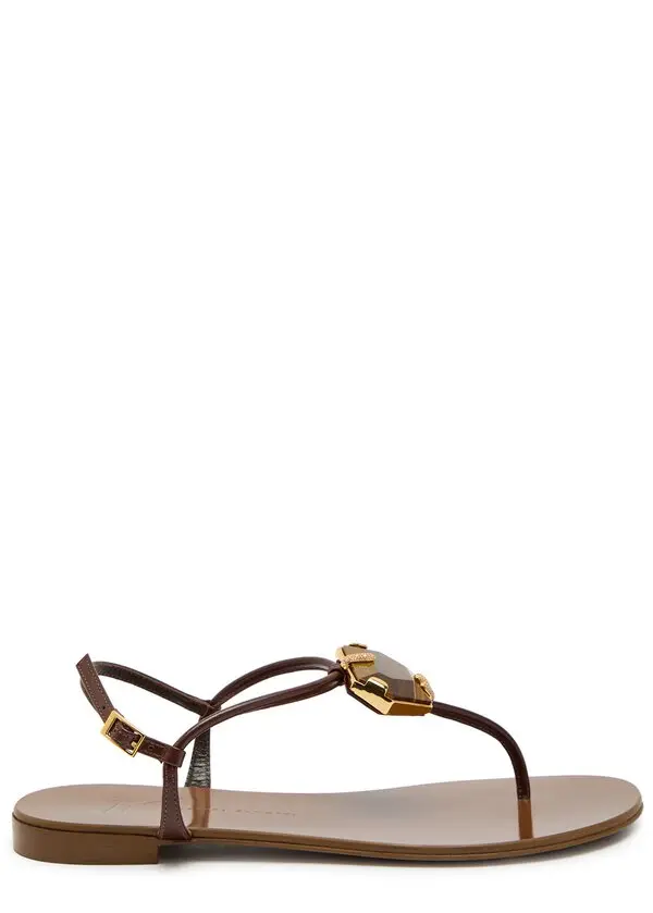 GIUSEPPE ZANOTTI Ganass Jewel-embellished Leather Sandals - Brown