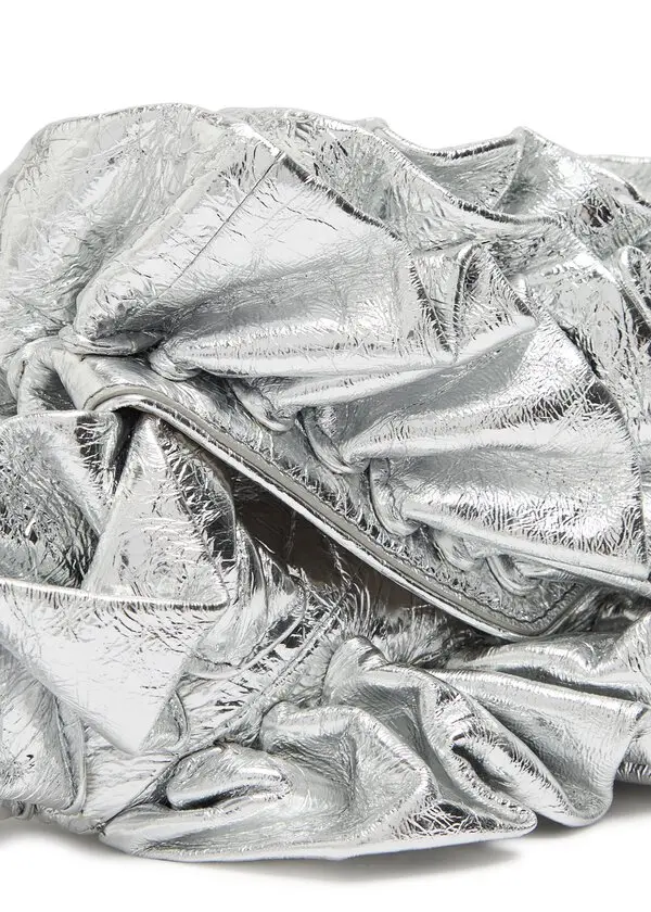 Dries Van Noten Ruffled Crinkled Metallic Leather Clutch - Silver