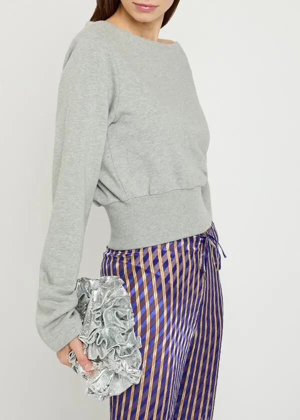 Dries Van Noten Ruffled Crinkled Metallic Leather Clutch - Silver