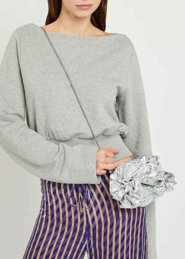 Dries Van Noten Ruffled Crinkled Metallic Leather Clutch - Silver