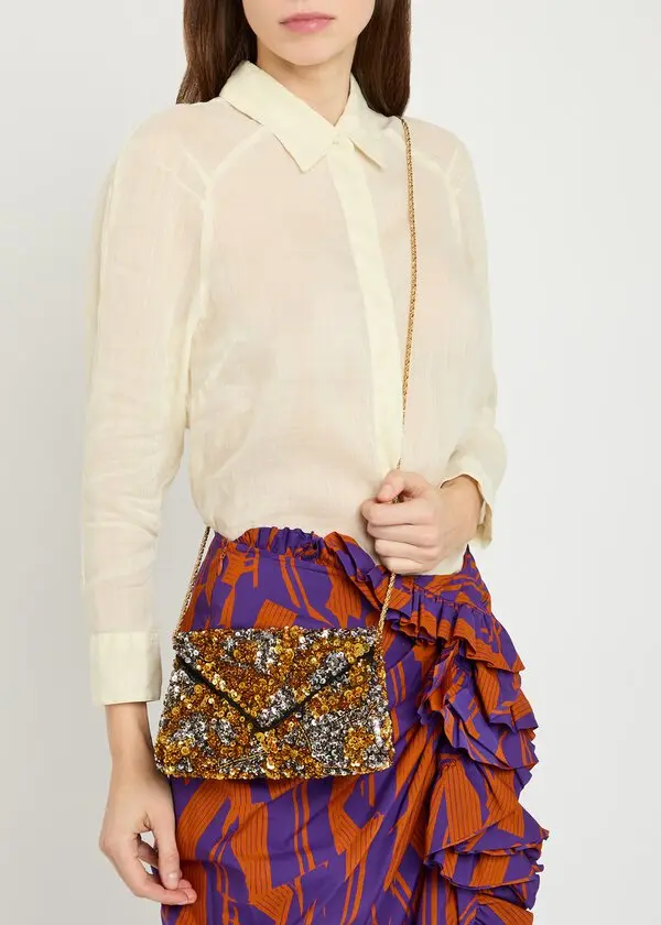 Dries Van Noten Embellished Satin Clutch - Silver