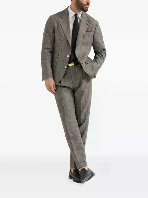 Brunello Cucinelli Linen Houndstooth Pleated Trousers