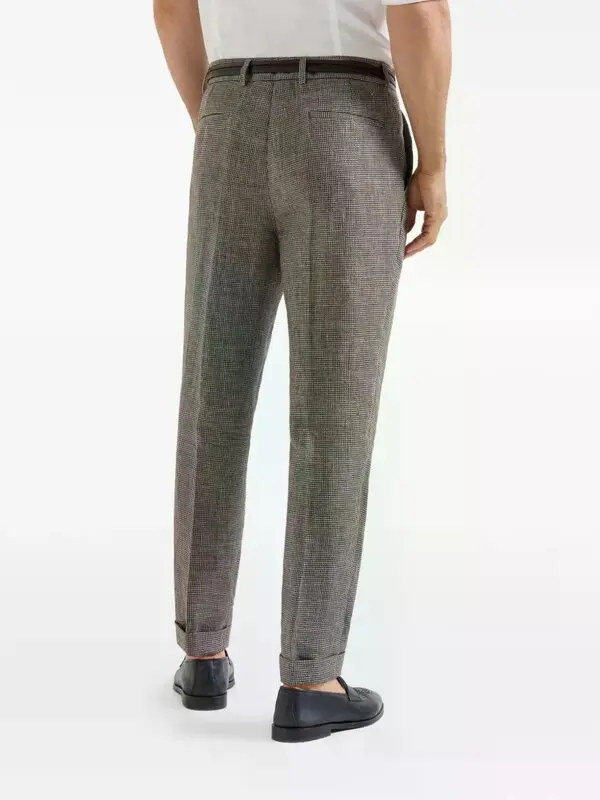 Brunello Cucinelli Linen Houndstooth Pleated Trousers