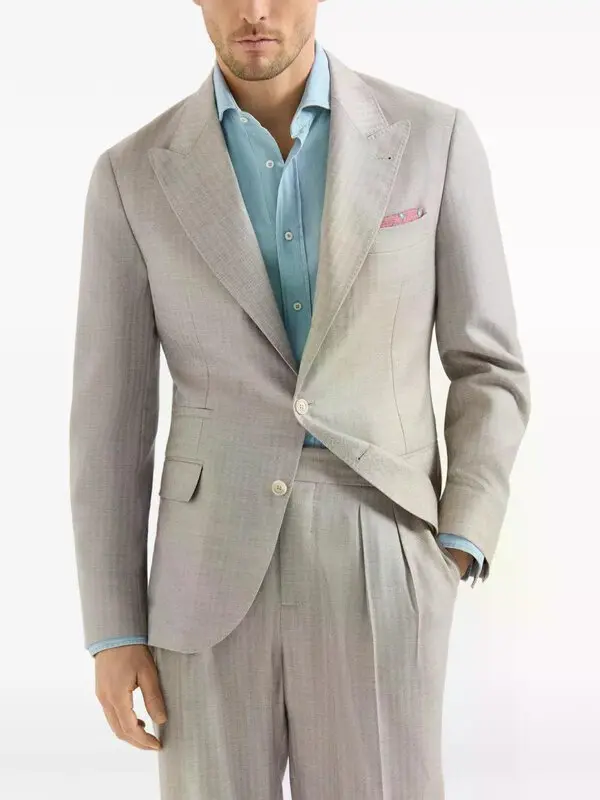 Brunello Cucinelli Cashmere And Silk Chevron Deconstructed Blazer With Peak Lapels