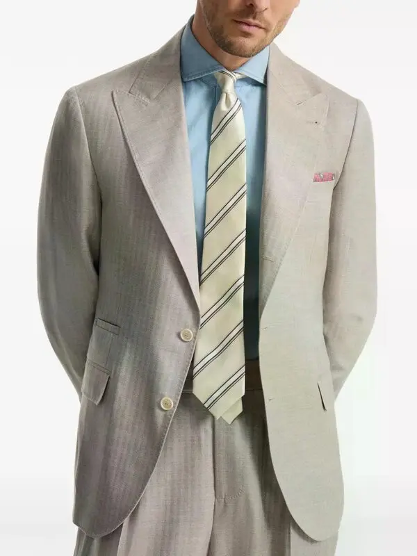 Brunello Cucinelli Cashmere And Silk Chevron Deconstructed Blazer With Peak Lapels