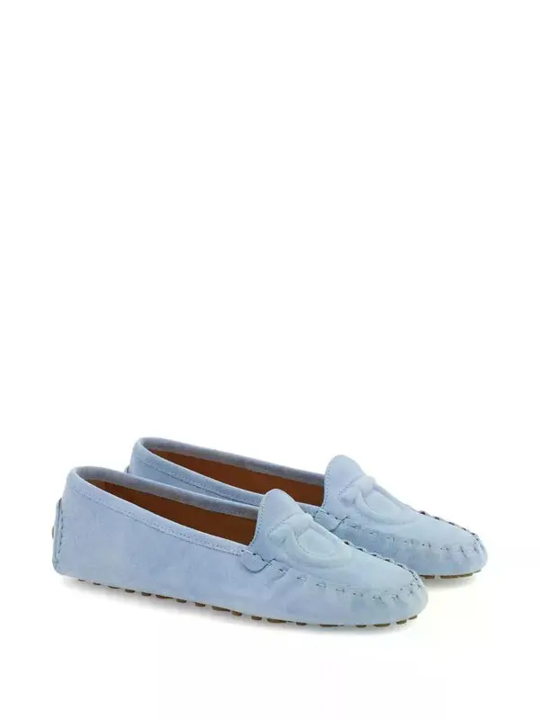 FERRAGAMO Gancini Suede Driver Loafers - Blue