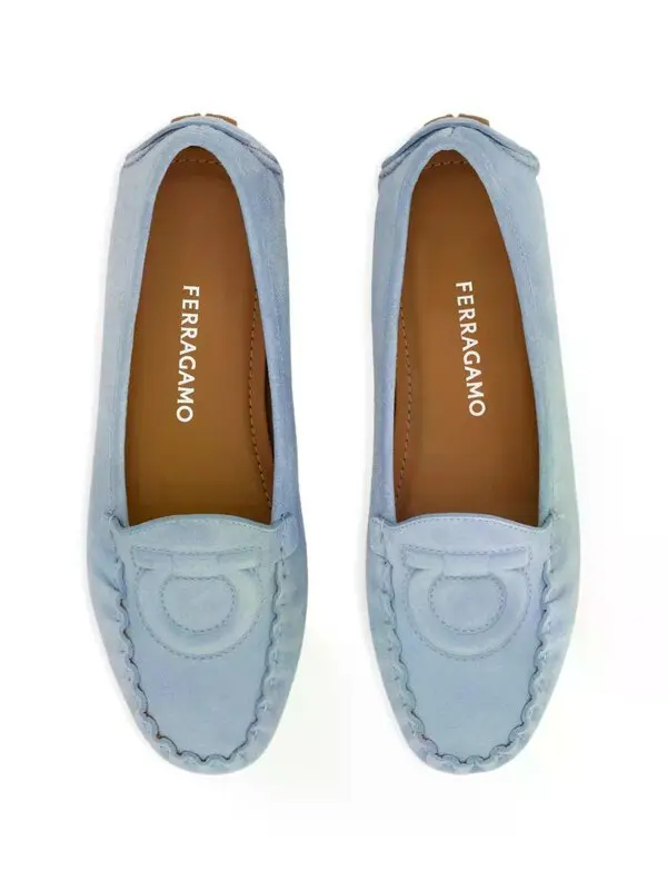FERRAGAMO Gancini Suede Driver Loafers - Blue