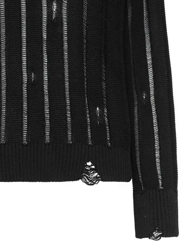 LANEUS Distressed Crew-neck Sweater