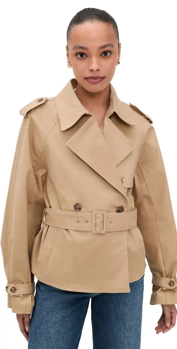 Good American Twill Trench Jacket - Sandy Fawn