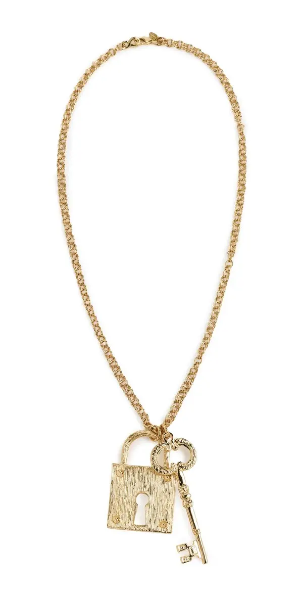 KENNETH JAY LANE Lock Pendant Necklace - Gold