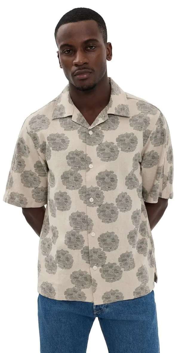 Nn07 Ole Printed Linen Shirt - Oatmeal