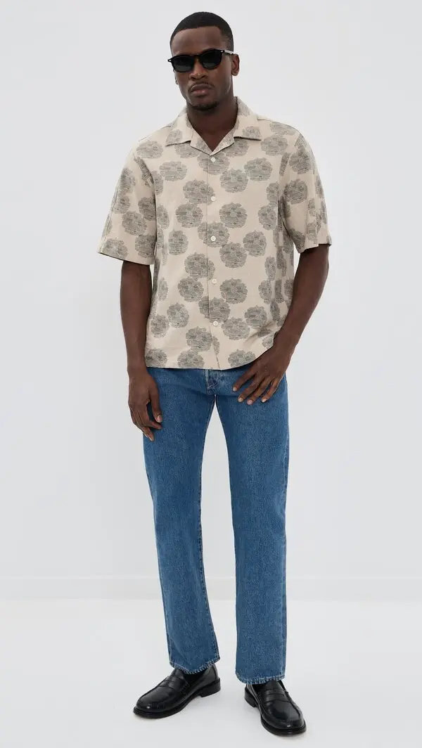 Nn07 Ole Printed Linen Shirt - Oatmeal