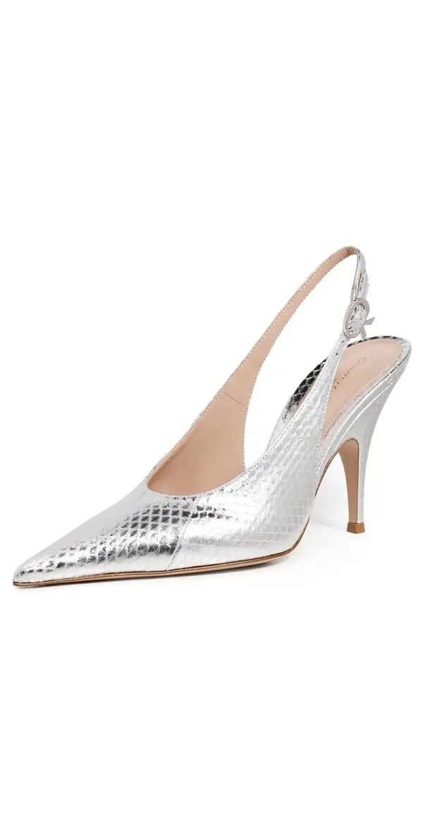 GIANVITO ROSSI Sofia Snakeskin Slingback Heels - Silver