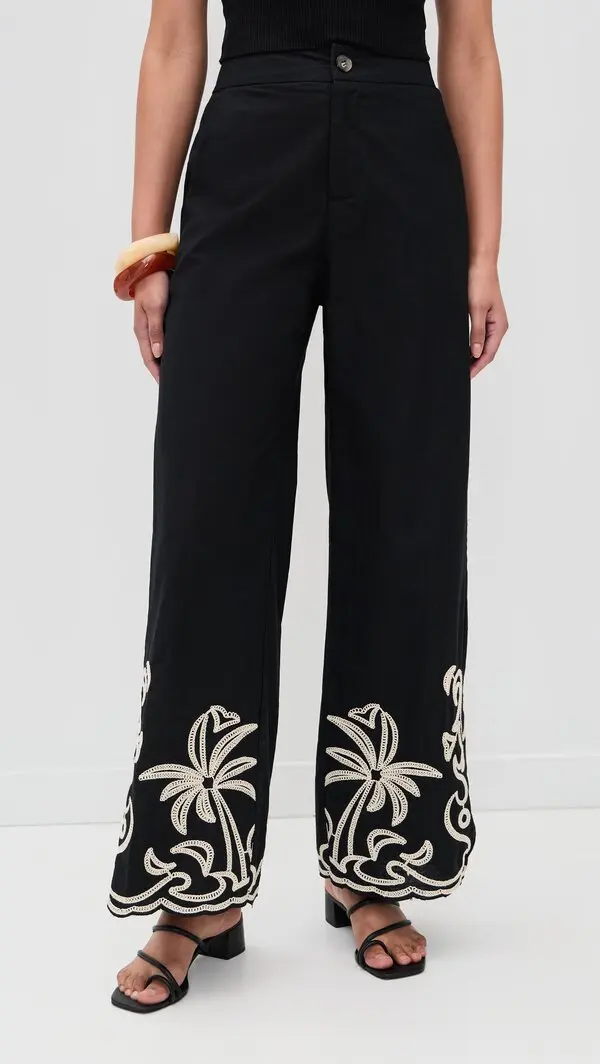 LITTLE LIES Palm Embroidery Wide Leg Pants
