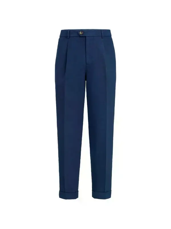Brunello Cucinelli Garment-dyed Twisted Cotton Gabardine Pleated Trousers - Blue
