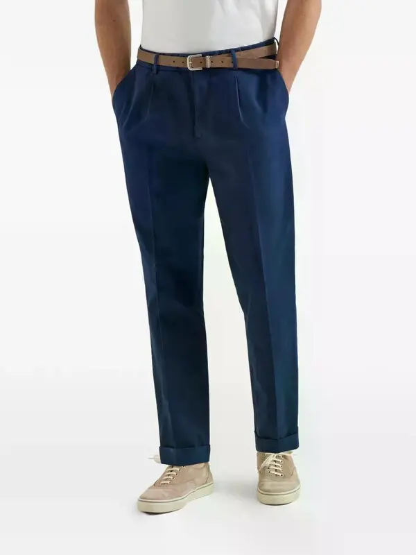 Brunello Cucinelli Garment-dyed Twisted Cotton Gabardine Pleated Trousers - Blue