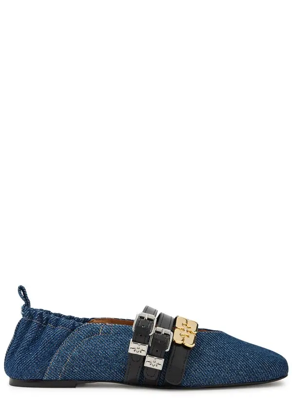 GANNI Multi-strap Chambray Ballet Flats - Denim
