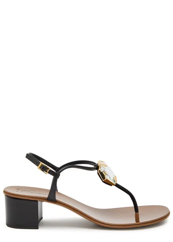 GIUSEPPE ZANOTTI Rock 40 Crystal-embellished Leather Sandals - Black