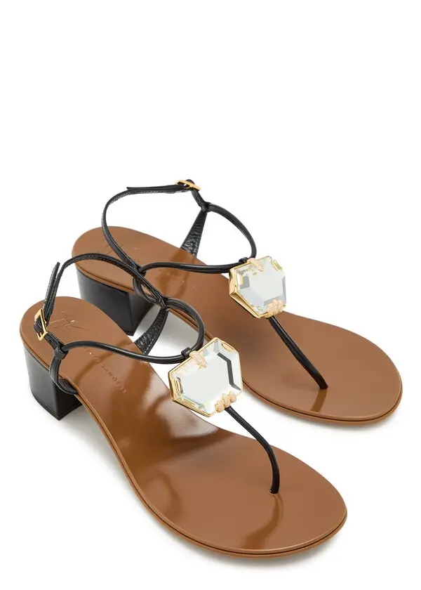 GIUSEPPE ZANOTTI Rock 40 Crystal-embellished Leather Sandals - Black