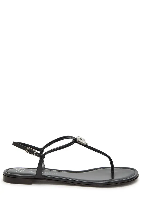 GIUSEPPE ZANOTTI Crystal-embellished Leather Sandals - Black
