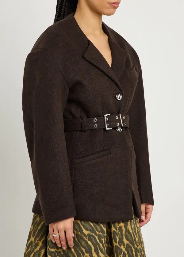GANNI Belted Wool-blend Peacoat Jacket