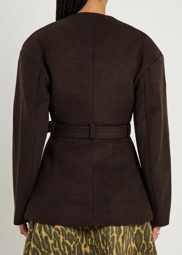 GANNI Belted Wool-blend Peacoat Jacket