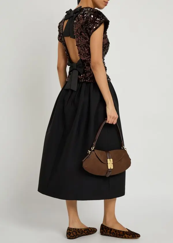 GANNI Sequin-embellished Velvet Top - Dark Brown