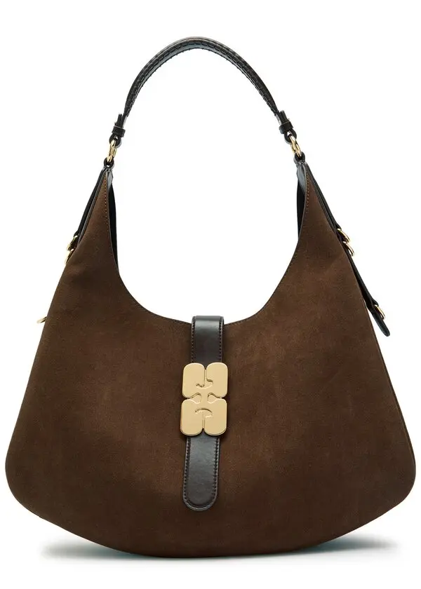 GANNI Kat Large Suede Shoulder Bag