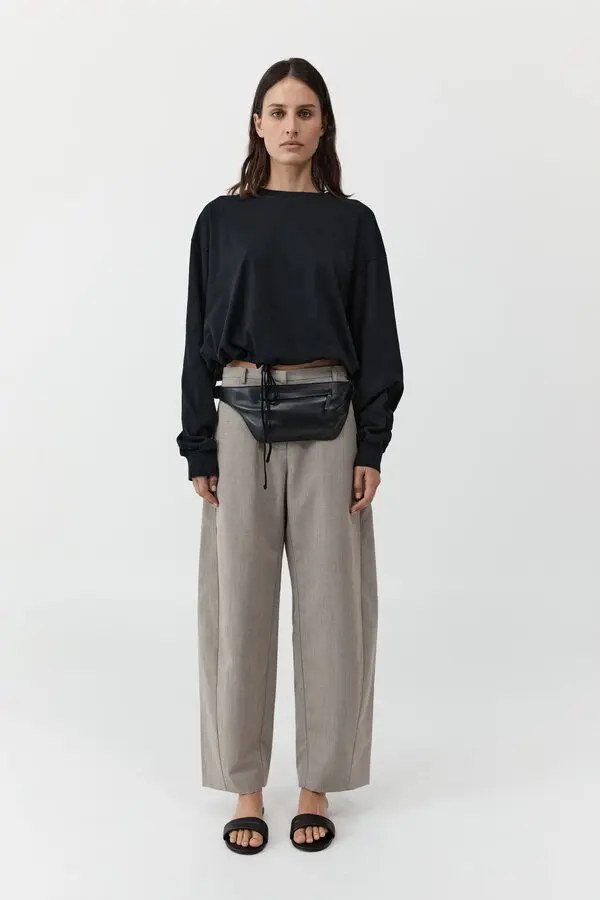 ST. AGNI Drawstring Long Sleeve Top - Black