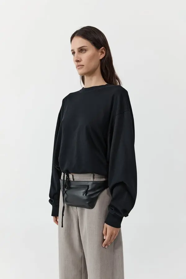 ST. AGNI Drawstring Long Sleeve Top - Black