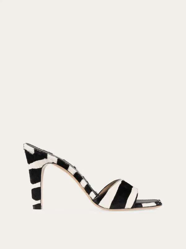 FERRAGAMO Pony Skin Heeled Slide - Black