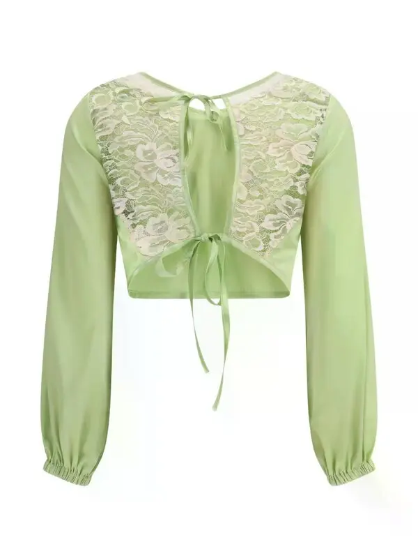 KRISTINA TI Lace-panel Tie Blouse - Green