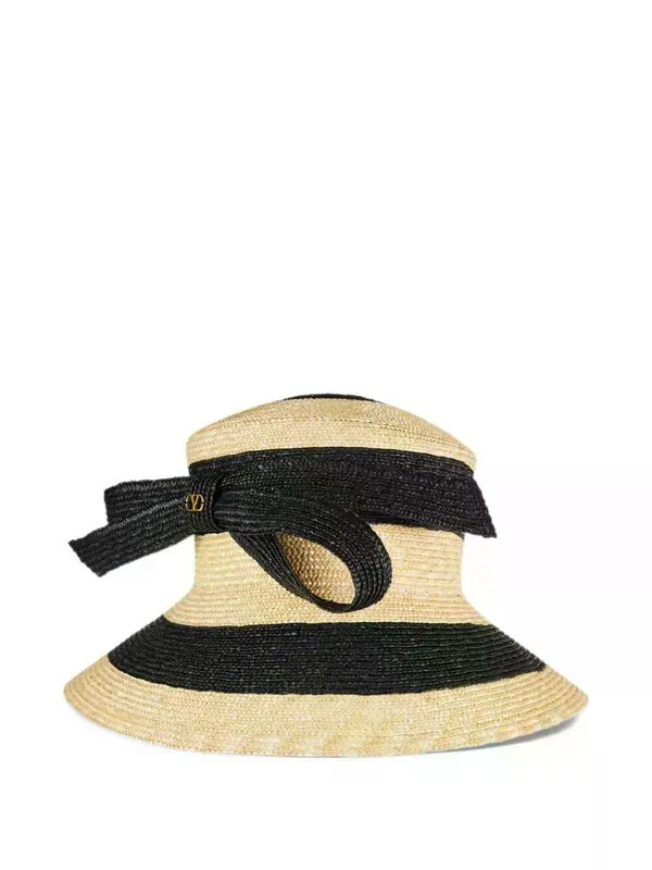 Valentino Garavani Signature Bow Straw Bucket Hat - Neutrals