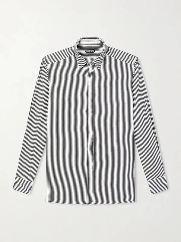 TOM FORD Striped Cotton And Silk-blend Poplin Shirt - Gray