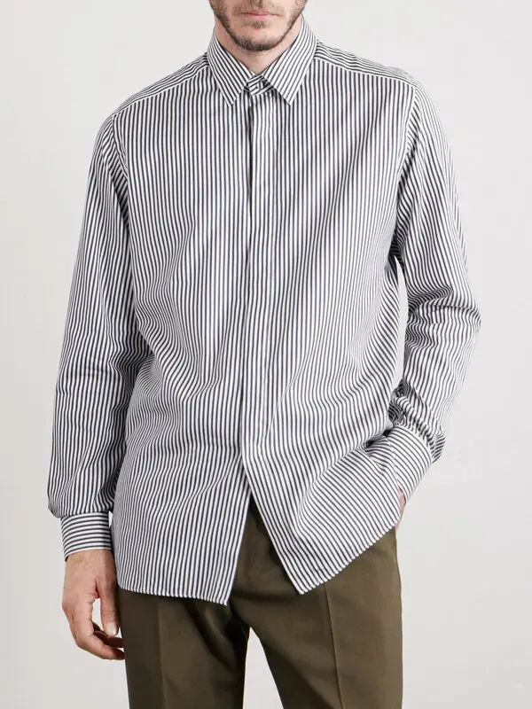 TOM FORD Striped Cotton And Silk-blend Poplin Shirt - Gray